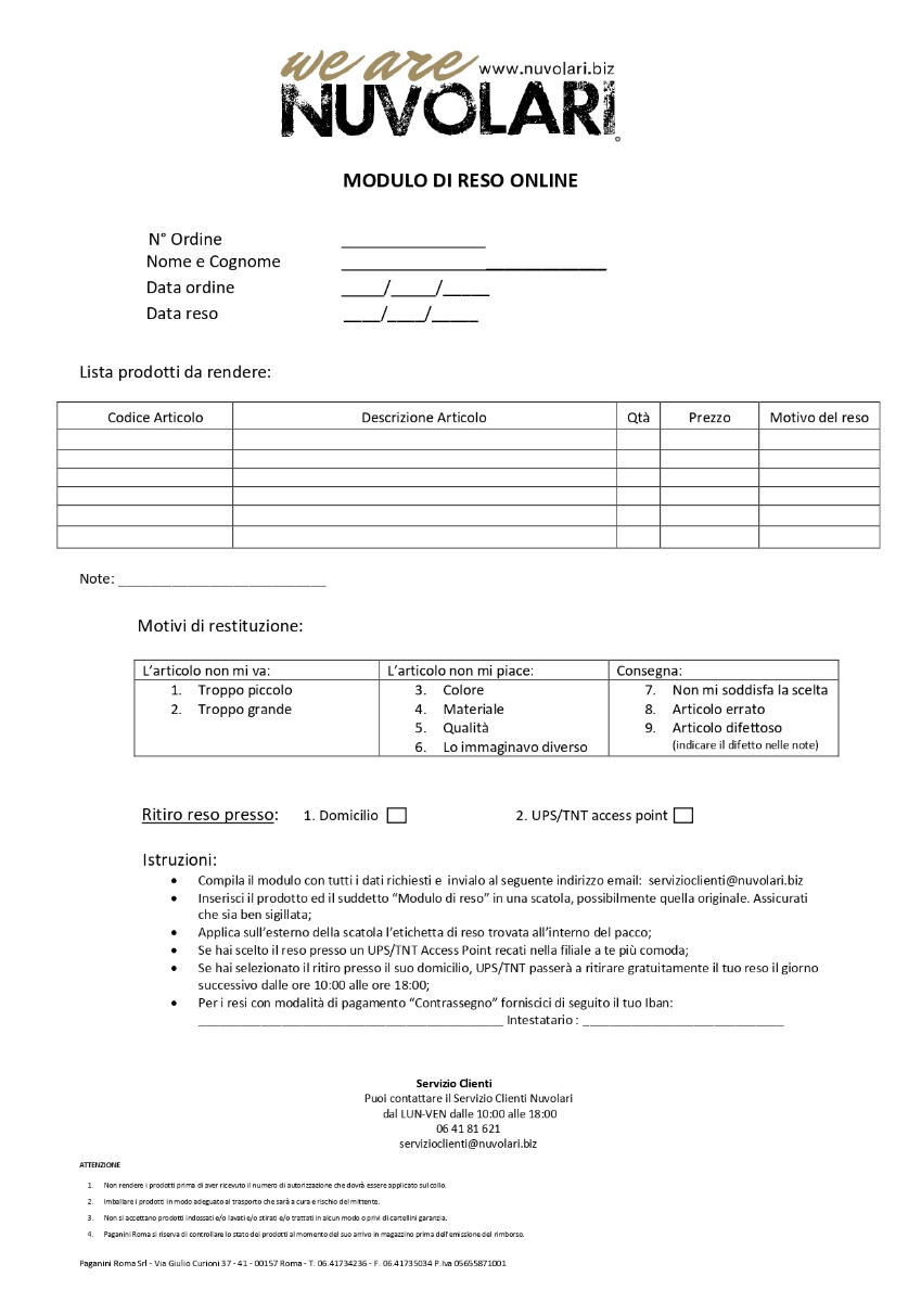 Resi, rimborsi e cambi